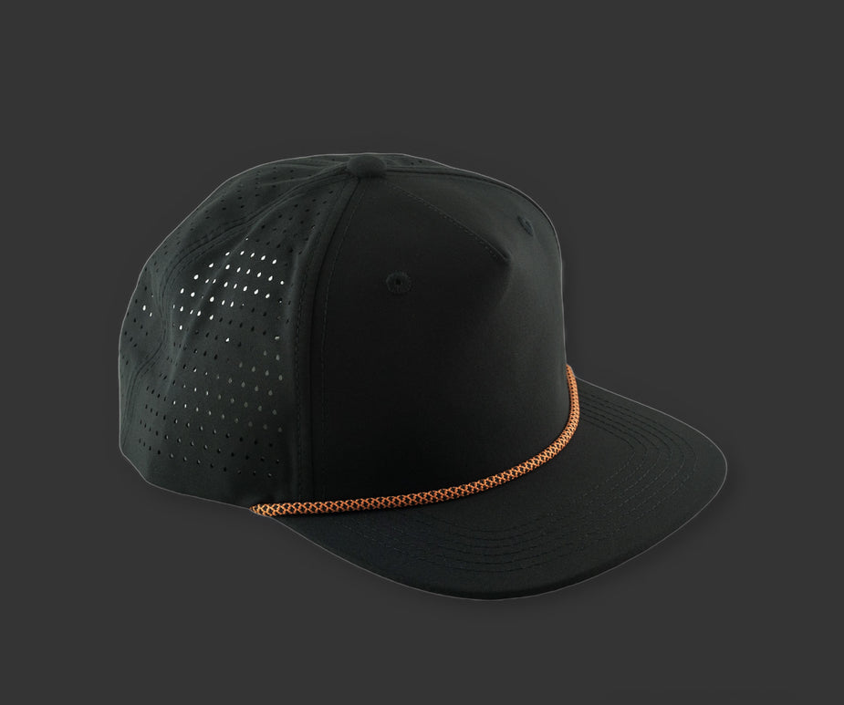Perforated Structured Black / Black-Orange Rope – Blank Rope Hats