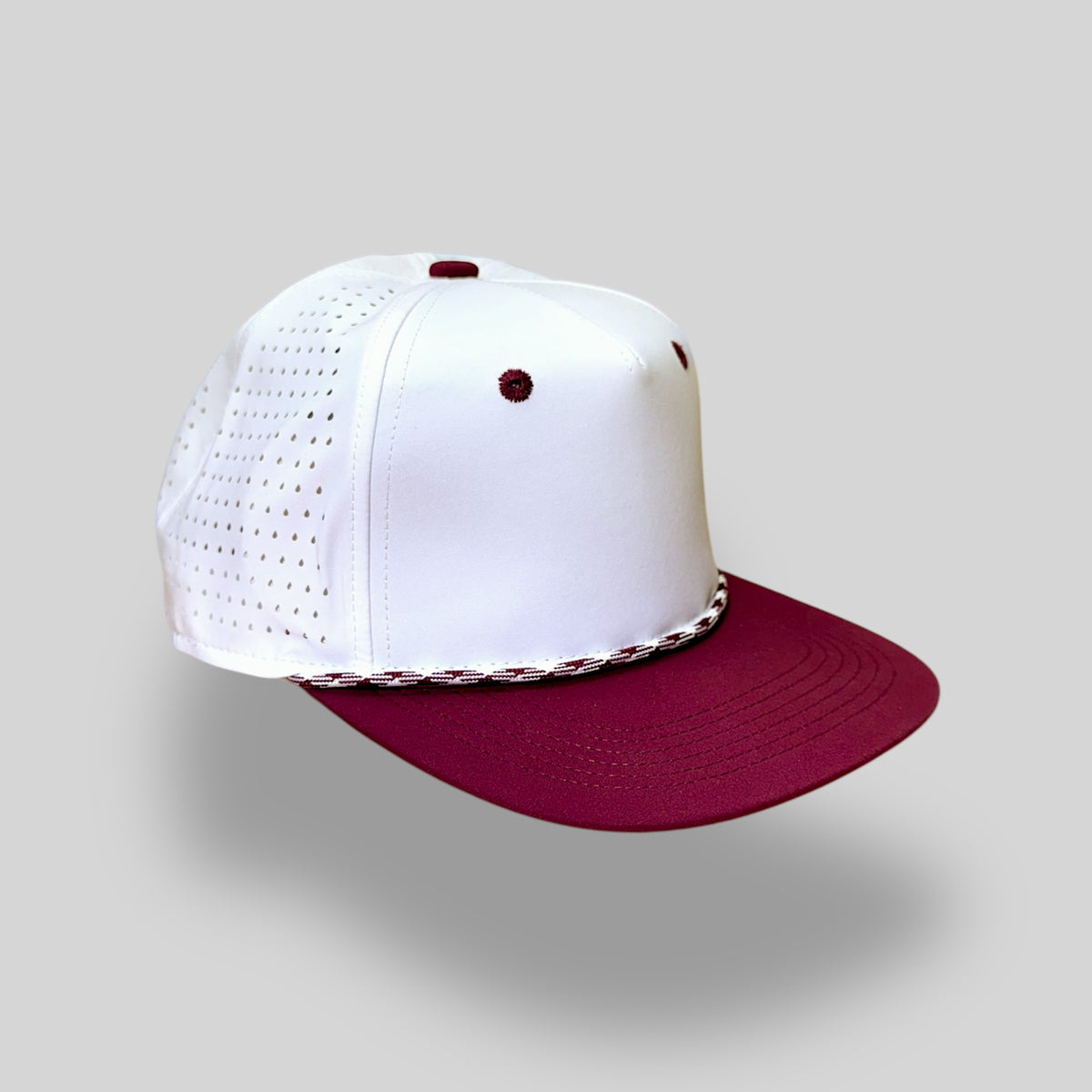 Perforated Structured White-Maroon / White-Maroon Rope – Blank Rope Hats