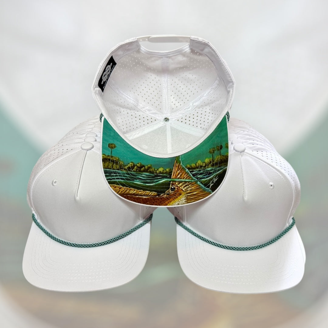 Polyester Custom Printed White Redfish Underbill / Black-Teal Rope ...